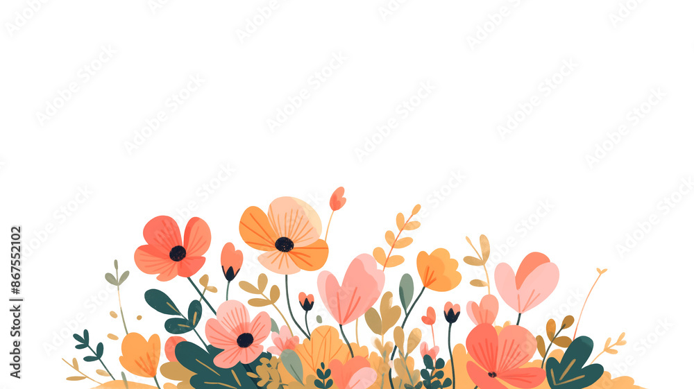 Hand drawn cartoon flowers and grass illustration Stock Illustration ...
