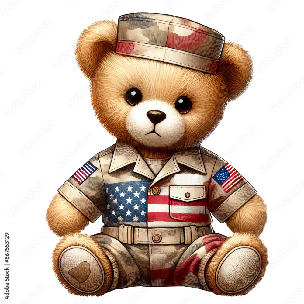 USA soldier teddy bear in desert uniform with American flag design ...