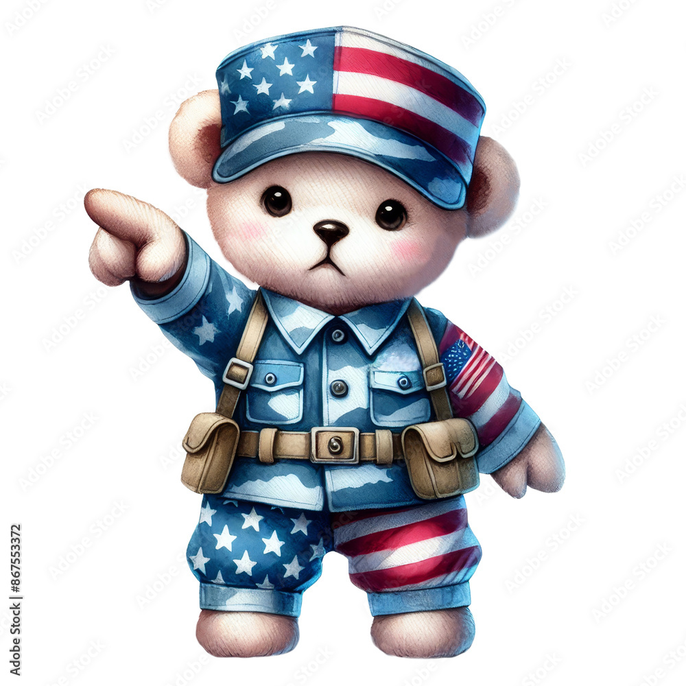 USA soldier teddy bear pointing forward in an American flag uniform ...