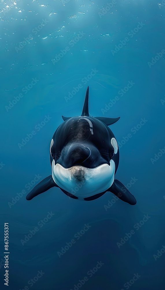 Orca Killer whale blue background, swimming in the deep sea mobile ...