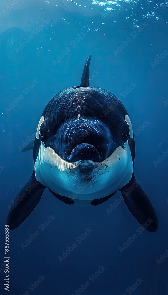 Orca Killer whale blue background, swimming in the deep sea mobile ...