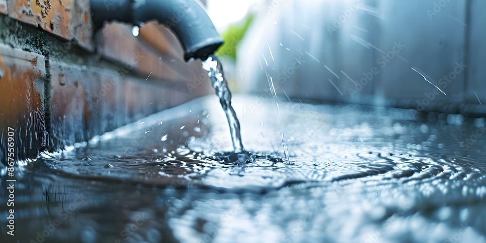 Detailed view of rainwater overflow pipe leading to drainage system ...