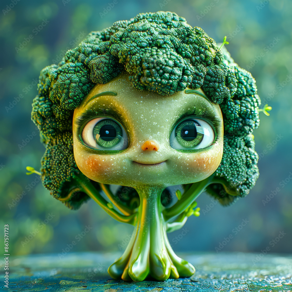 Kawaii Broccoli. Generated image. A digital illustration of a cute ...