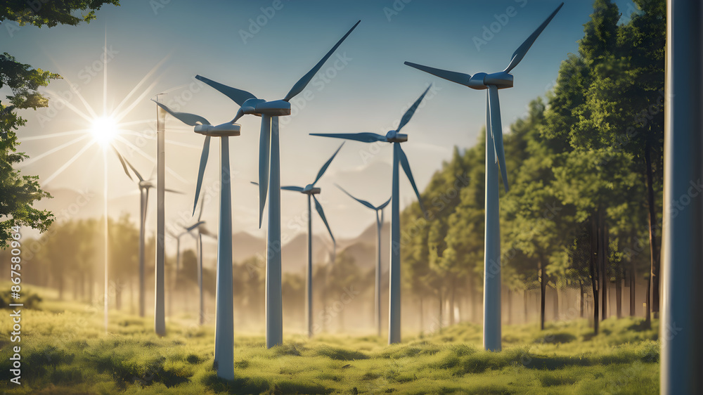 Wind turbines generating electricity. renewable energy background with ...