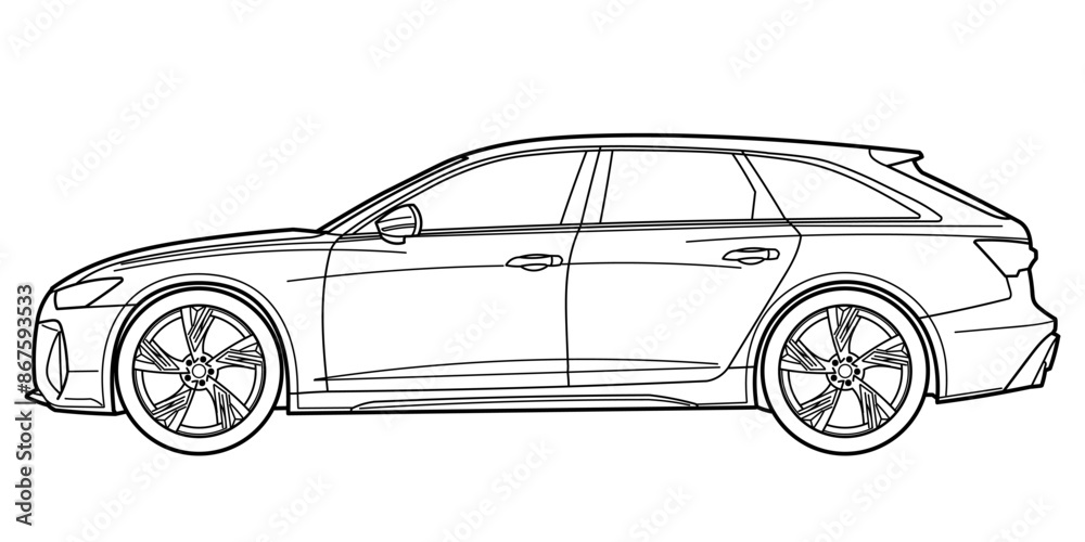 Ivano-Frankivsk, Ukraine - 28 June 2024: Outline drawing of a Audi RS6 ...