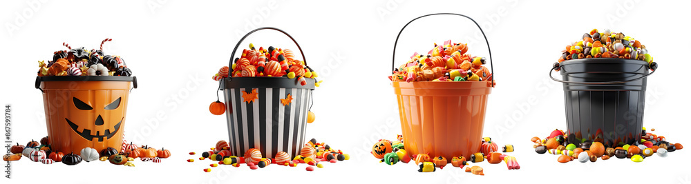 Overflowing Halloween candy bucket with assorted spooky treats on ...