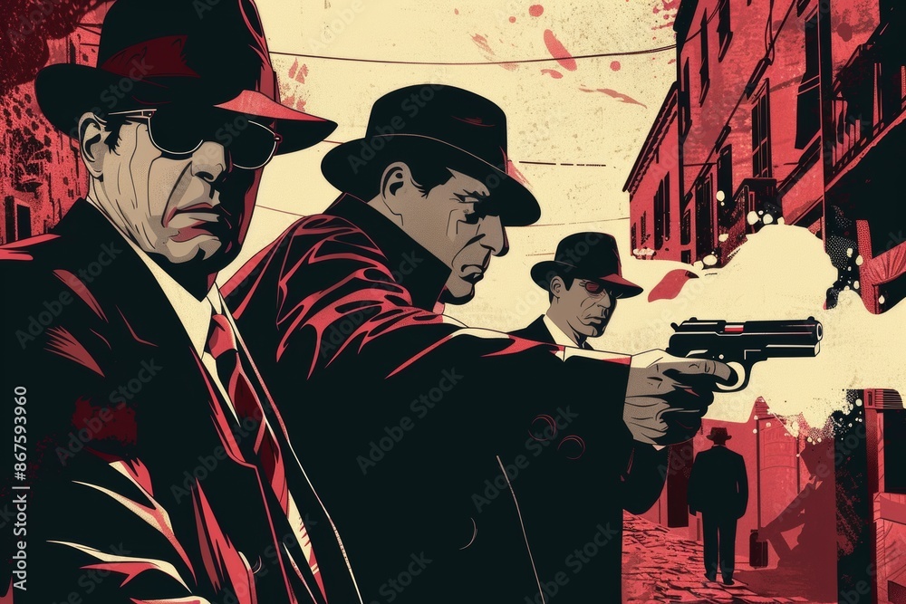 Italian mafia lifestyle aesthetic flat illustration - mobsters in the ...