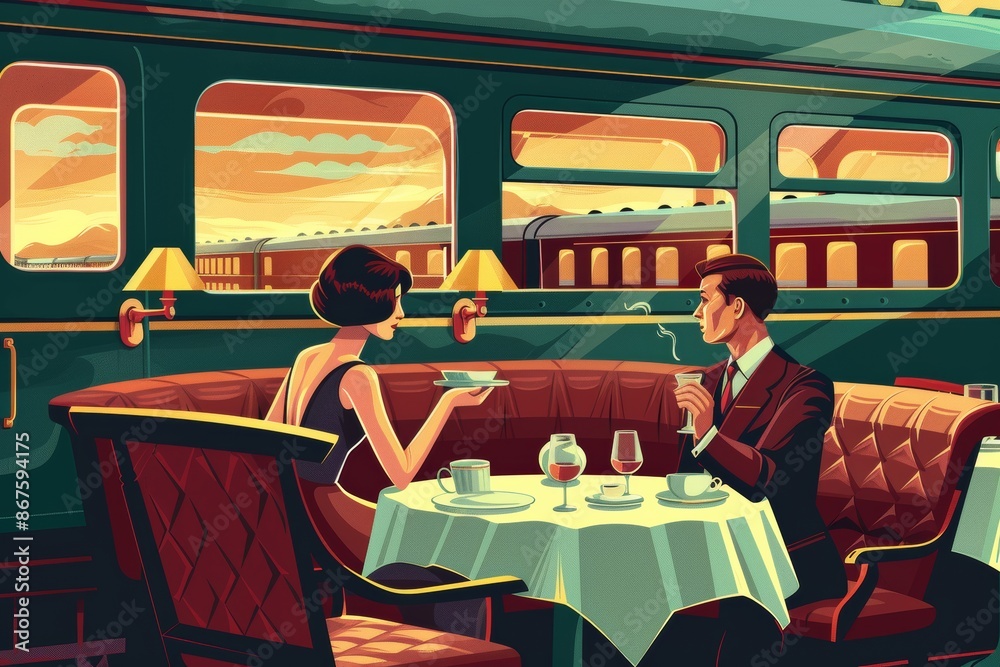 old money aesthetic flat illustration with train restaurant and rich ... old money aesthetic flat illustration with train restaurant and rich ...