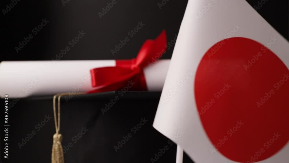 Japanese education and language learning, graduation cap with diploma ...