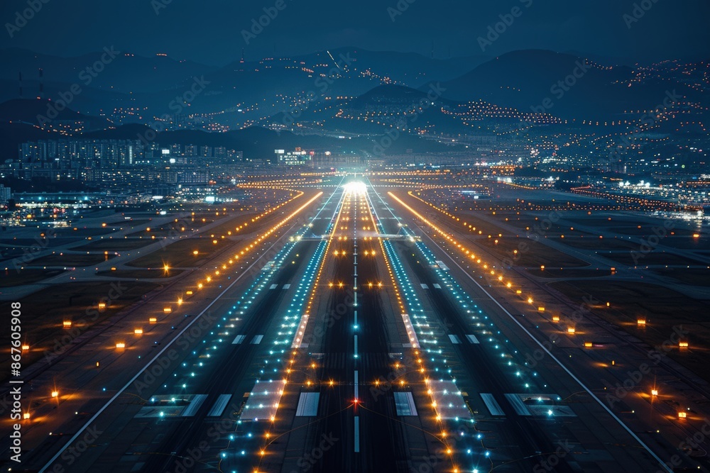 Runway Lights Illuminating at Night Bright runway lights illuminating ...