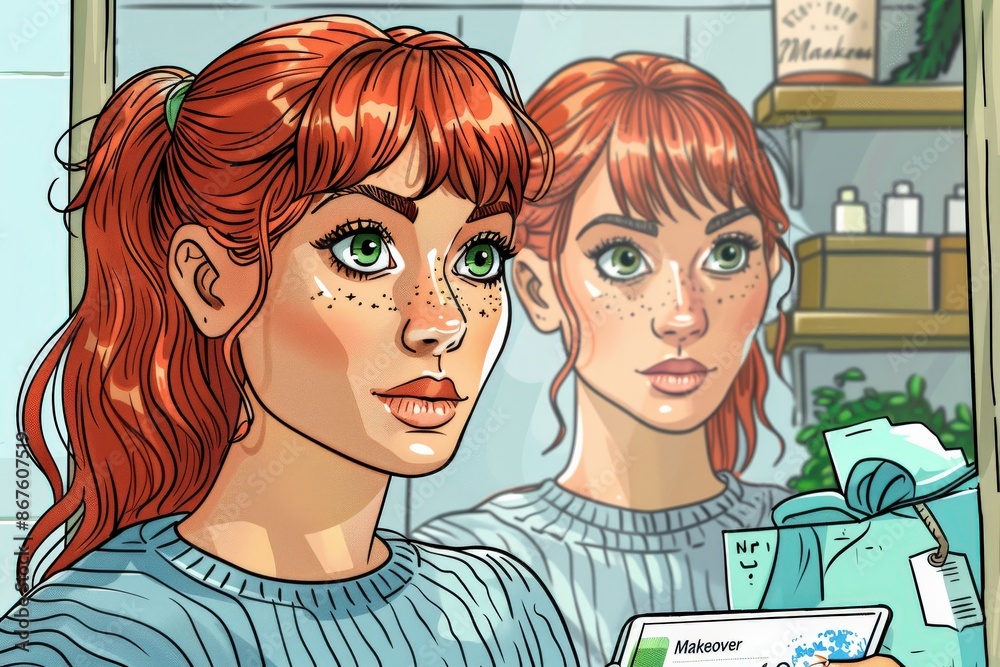 Clipart illustration of Saving for Personal Makeover in Front of Mirror ...