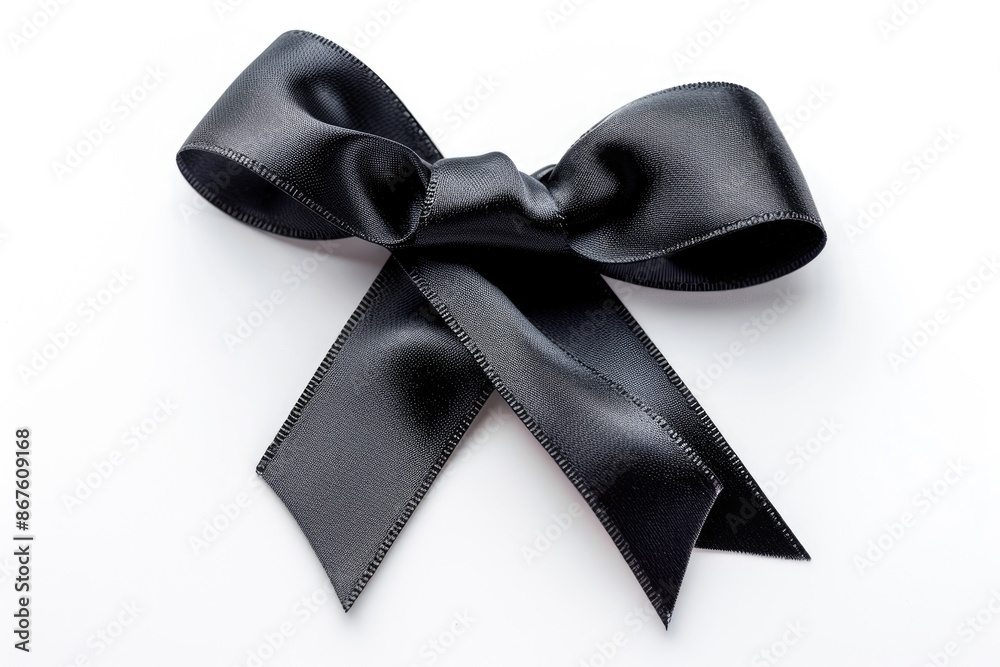 Black Ribbon Death. Symbol of Awareness and Mourning Isolated on White ...
