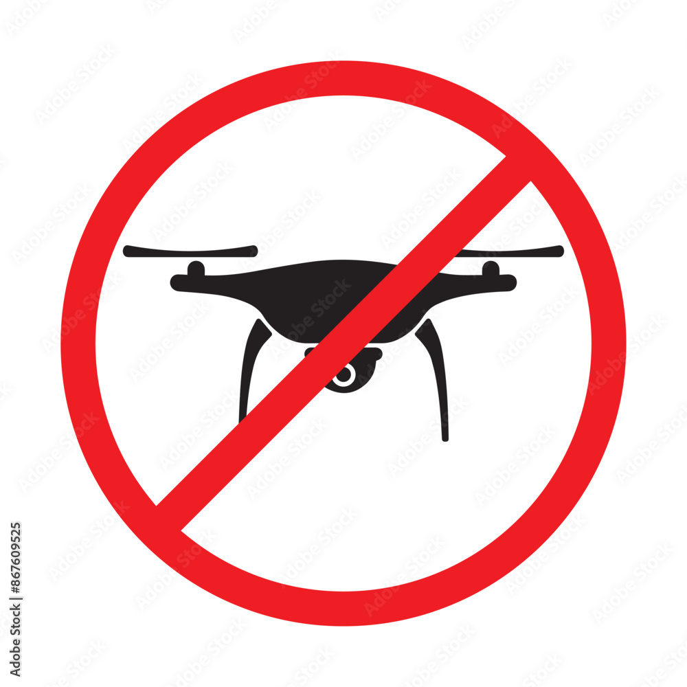 No drone zone sign flights with drone prohibited, icon vector. A no-go ...