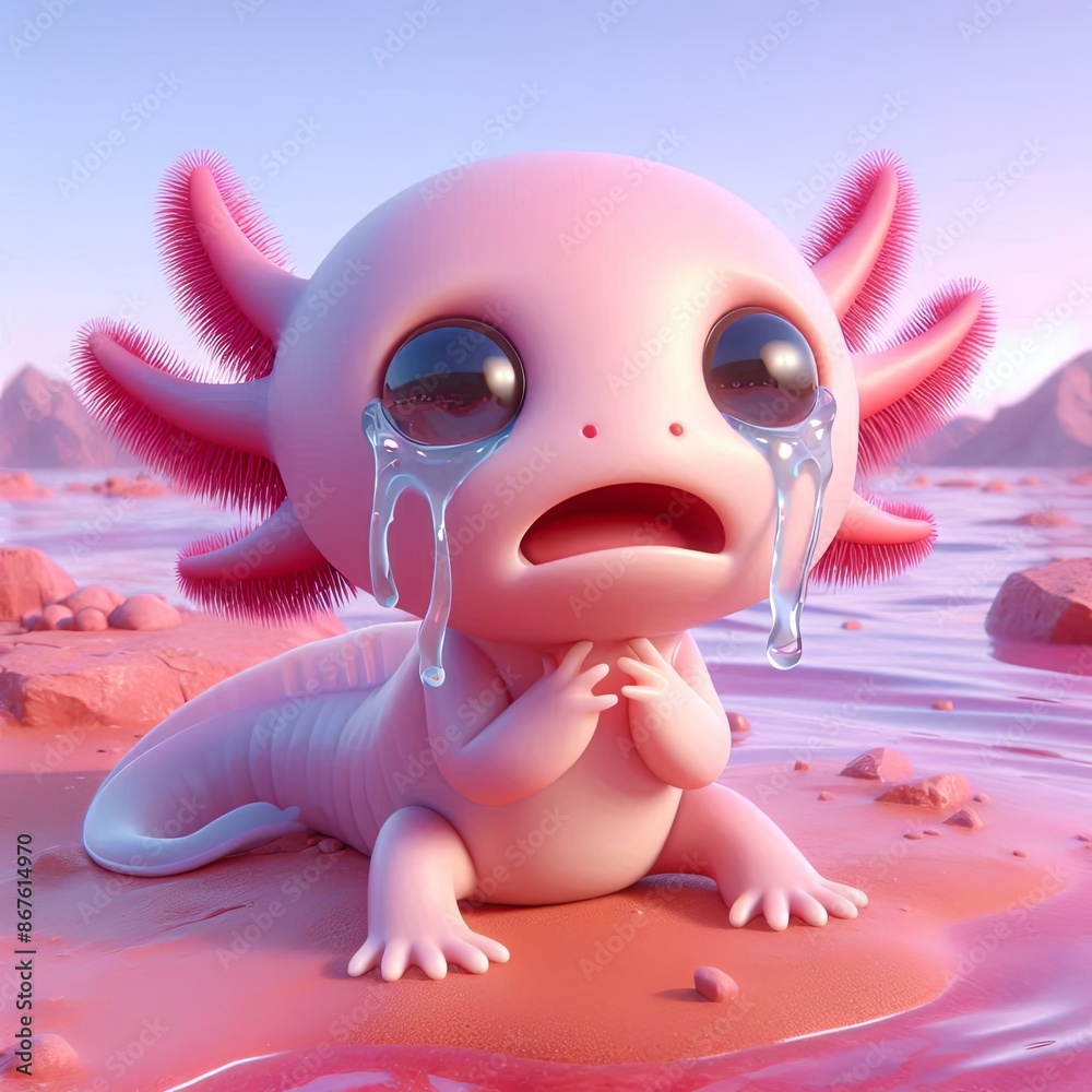 cute axolotl crying cartoon 3d Generative AI Stock Illustration | Adobe ...
