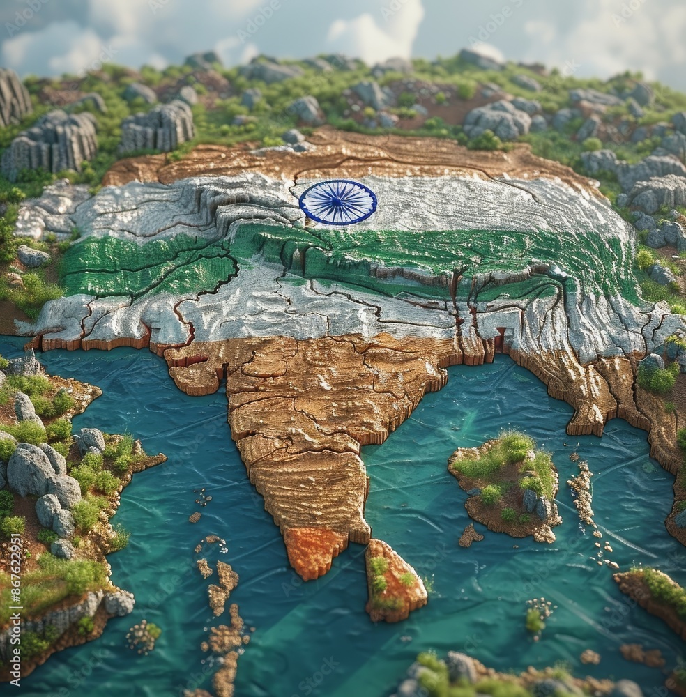 3D topographic map of the Indian subcontinent with countries ...
