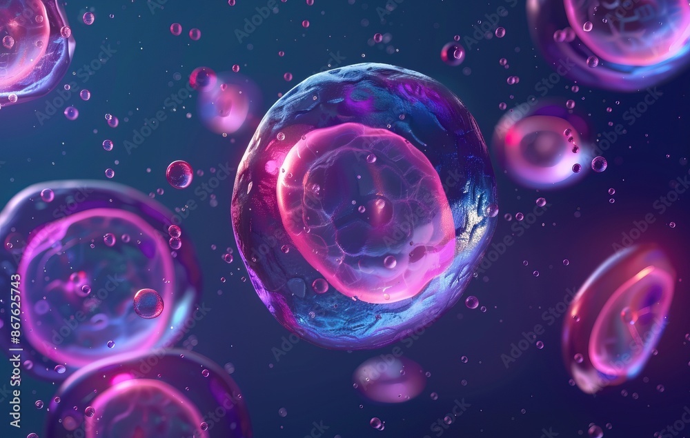 Microscopic view of vivid, colorful cells under a microscope ...