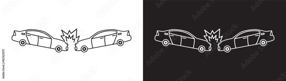 Car crash icon set. Car crash, accident of transport, line art icon set ...