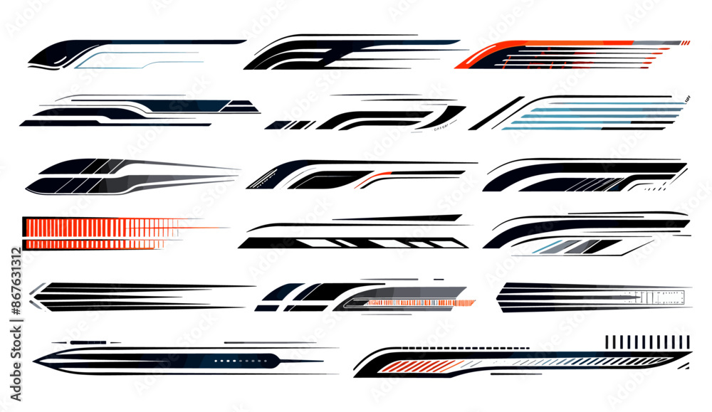 Set of vector isolated sports racing stripes, modern tuning sport ...