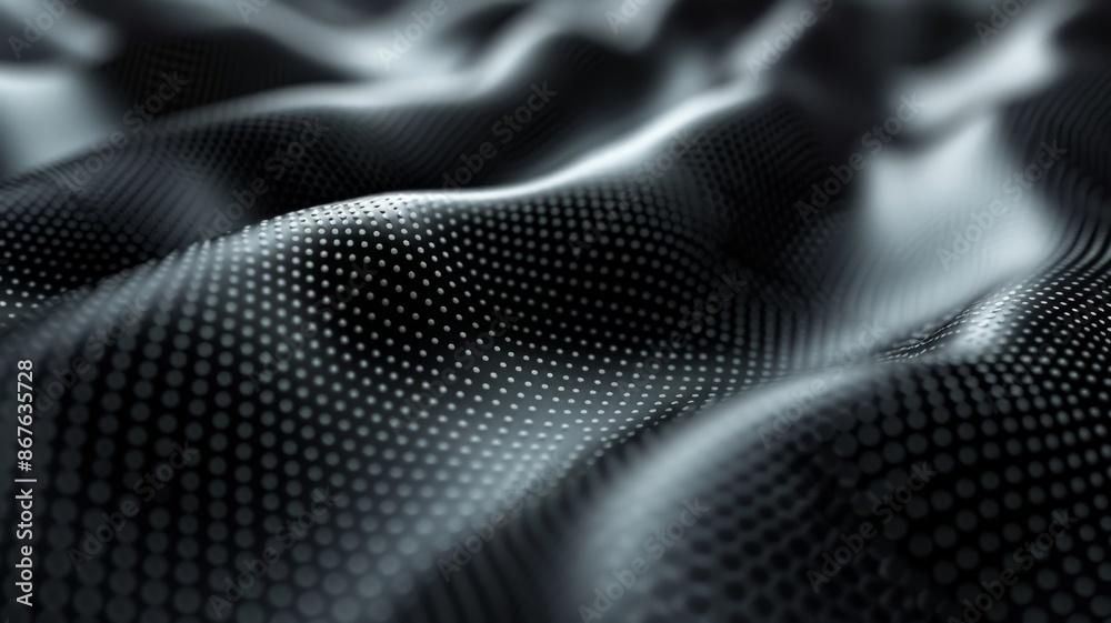 Abstract Close Up Of Black Wavy Surface With White Dots Creating 3d Illusion Of Fluid Movement