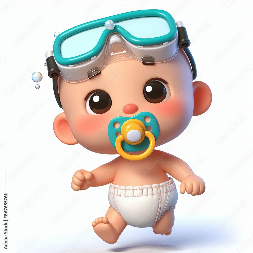 cute baby diver wearing pacifier and diaper cartoon 3d Generative AI ...