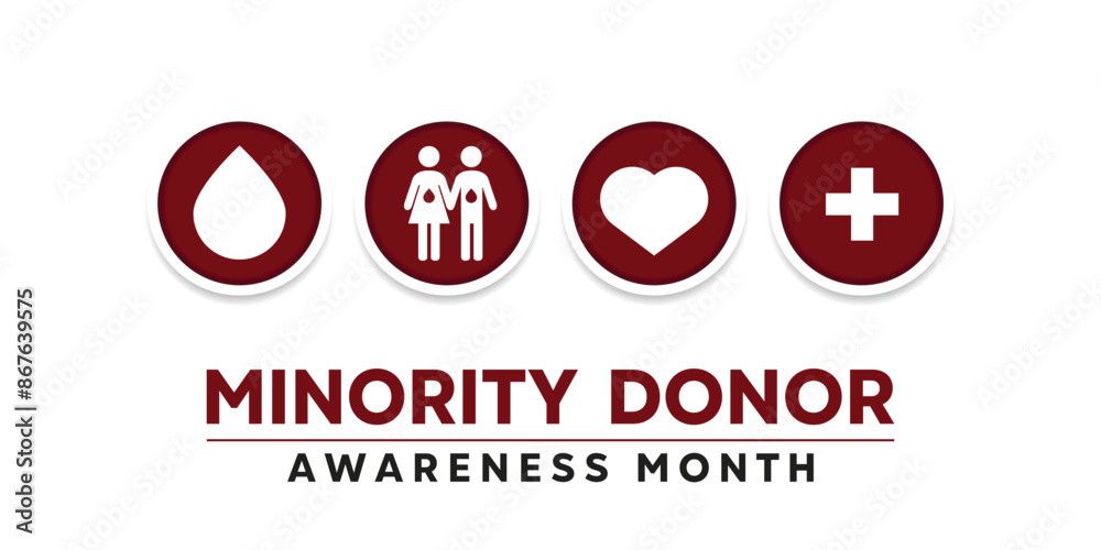National Minority Awareness Month. Blood, people icon, heart and plus ...