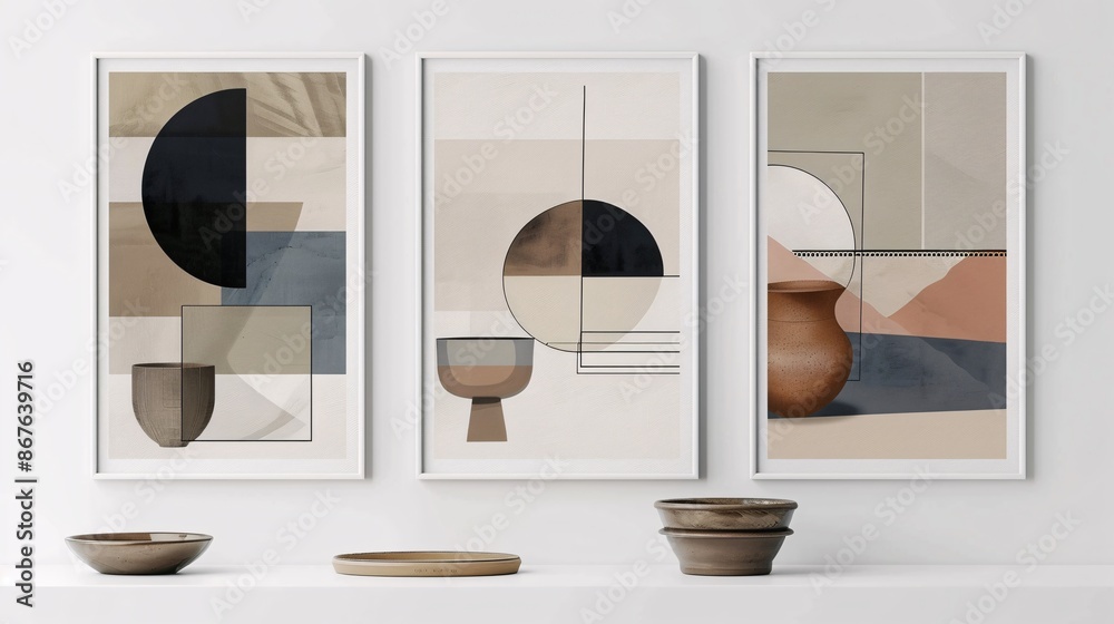Three contemporary abstract art posters with minimalistic designs ...