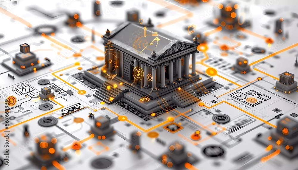 AML Compliance in Digital Banking, digital banking interface with icons ...