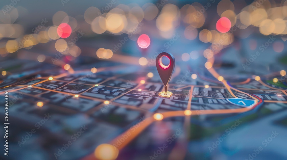 Digital hand set location on map with two pins. AI technology in GPs ...