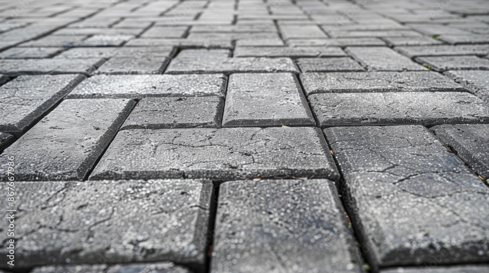 Texture of gray rectangular paving slabs in close up depicting ...