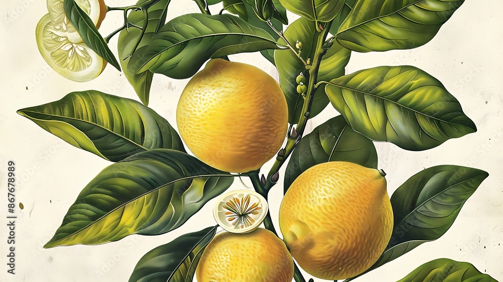 Educational chart on the Lemon Citrus limon detailing its yearround ...