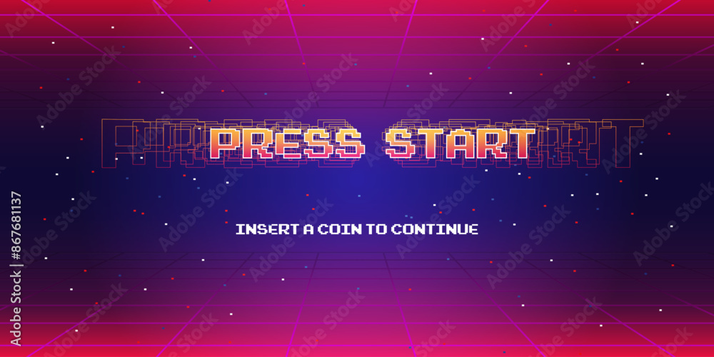 PRESS START INSERT A COIN TO CONTINUE .pixel art .8 bit game.retro game ...