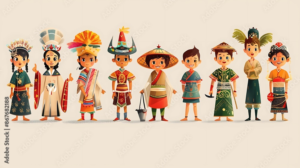 Series of cartoon characters representing diverse cultural identities ...