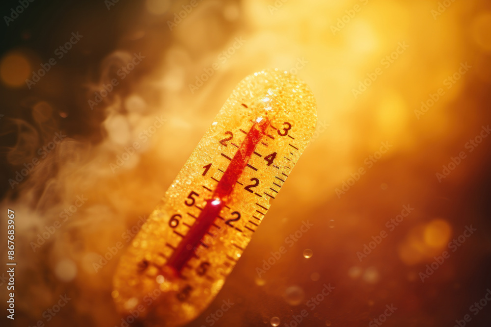 A thermometer melting in the heat. High air temperatures. Heat waves ...