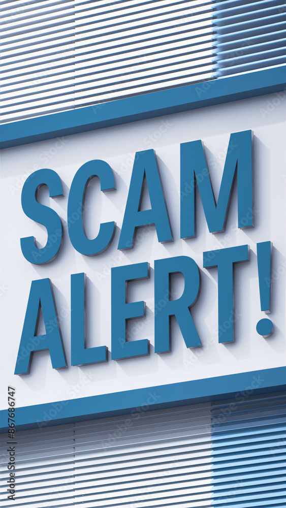 Modern "Scam Alert!" Warning Sign with Bold Blue Text on Clean White ...