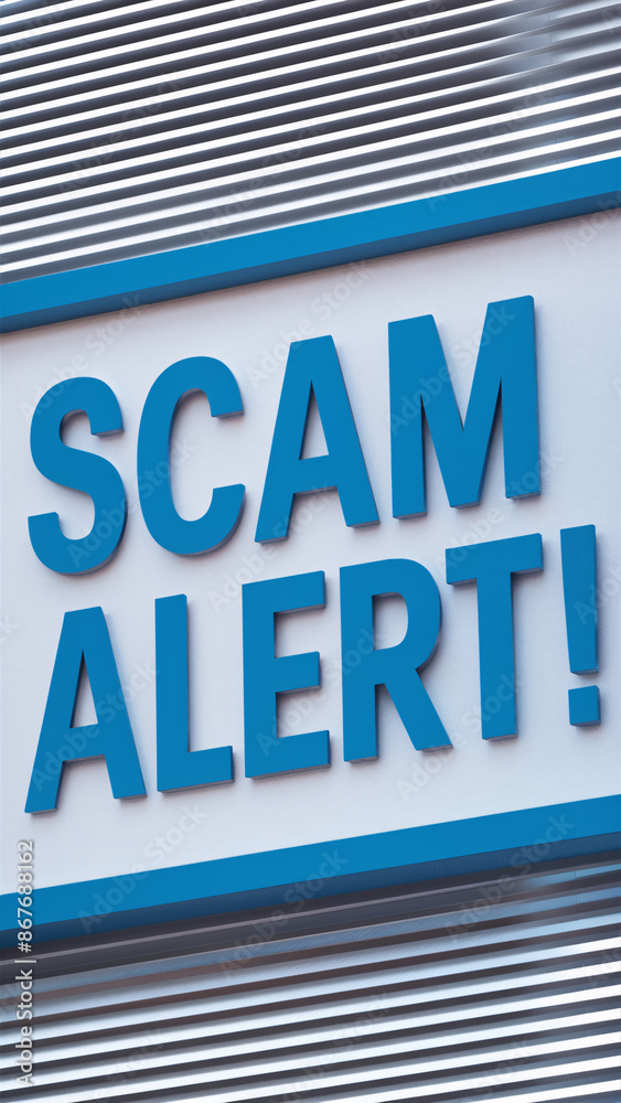 Modern "Scam Alert!" Warning Sign with Bold Blue Text on Clean White ...