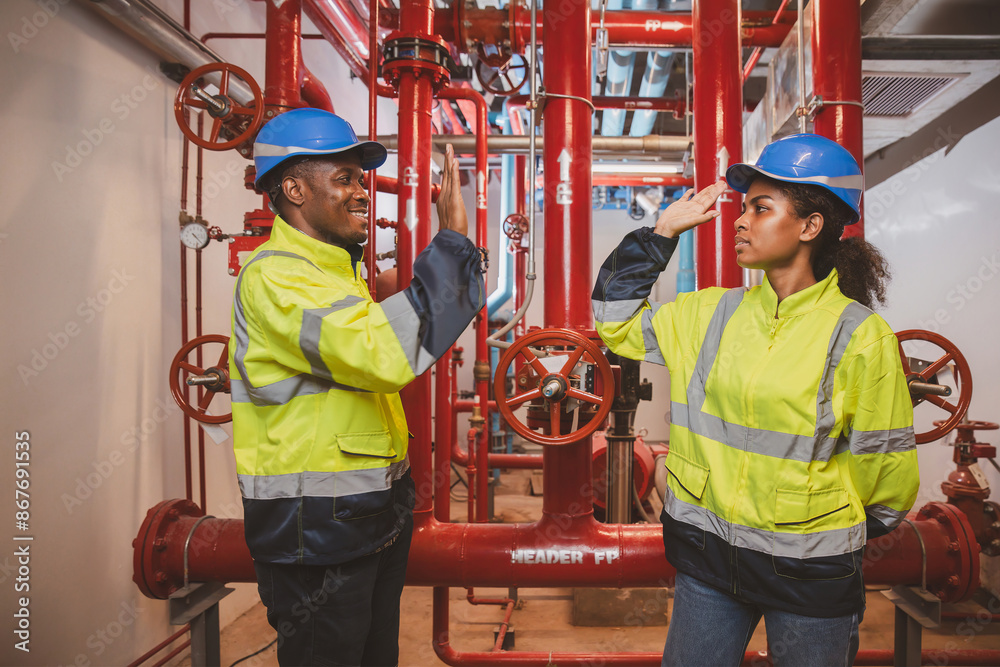 Engineer or technician work checking Fire suppression system and fire ...