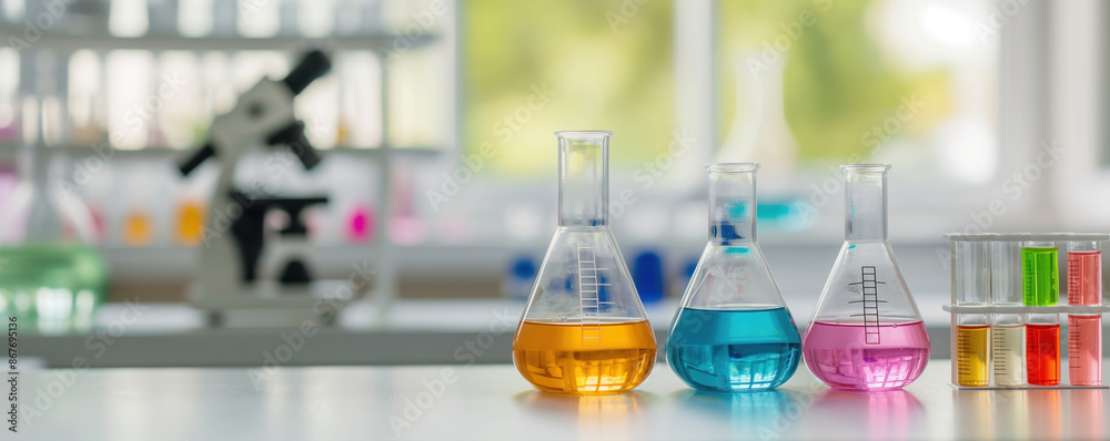 Science lab setup with microscopes and beakers, back to school science ...