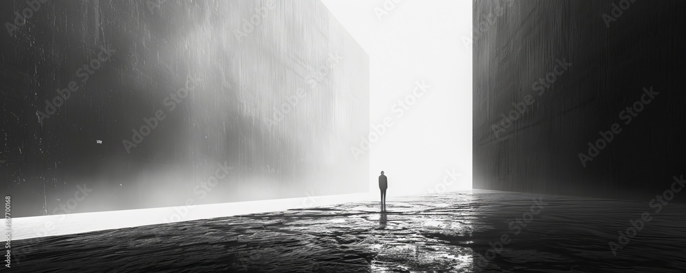 A minimalist composition using negative space to create a sense of ...