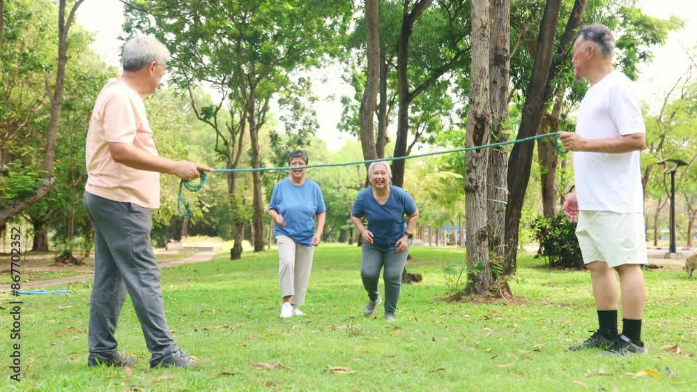 Group asian senior citizens join together outdoor exercise activities ...