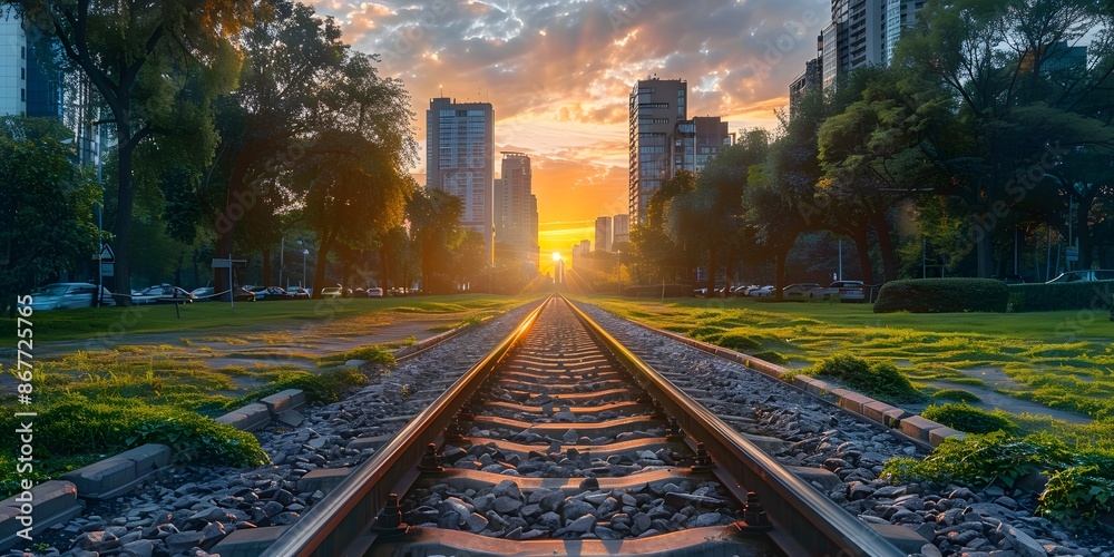 Beautiful sky and sunrise on the beautiful train tracks passing through ...