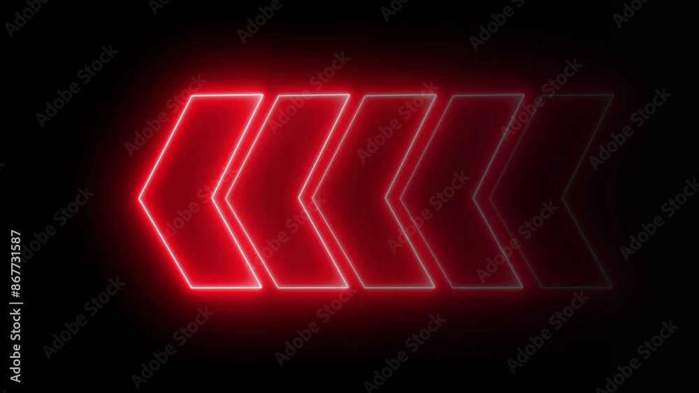 Red neon single line directional left blinking arrow animation. signal ...