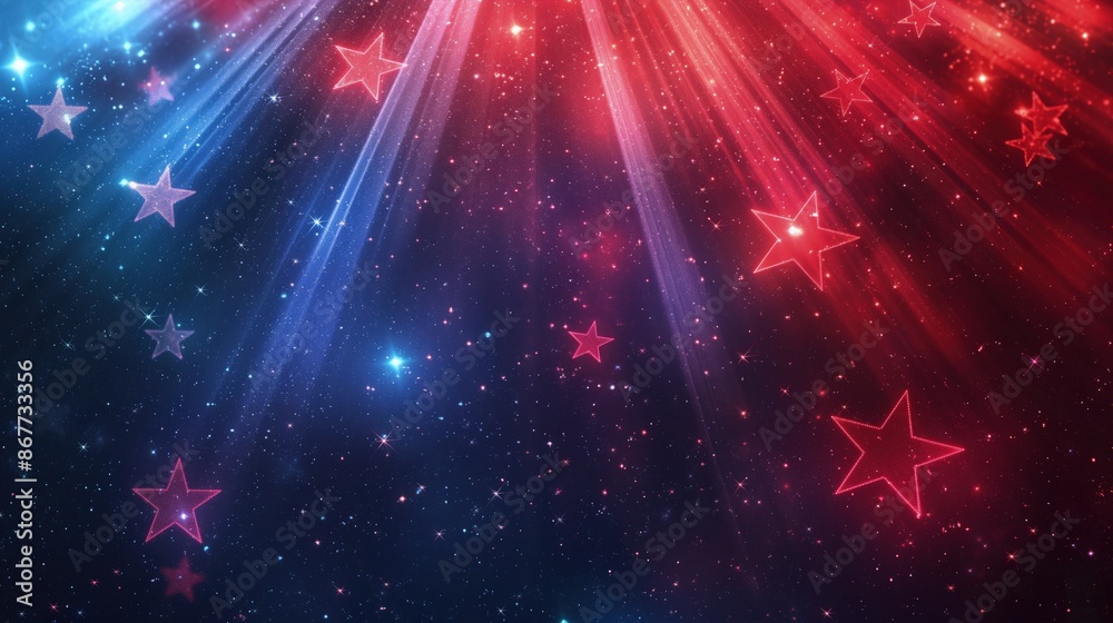 A vibrant Zoom background with a blend of red and blue shining stars ...