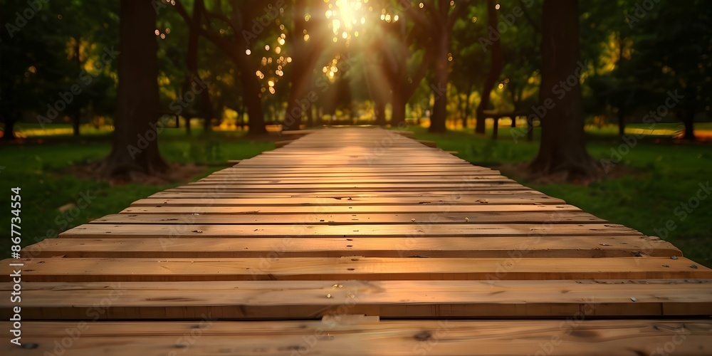 Constructing a wooden bridge in a park using stacked industrial wood ...