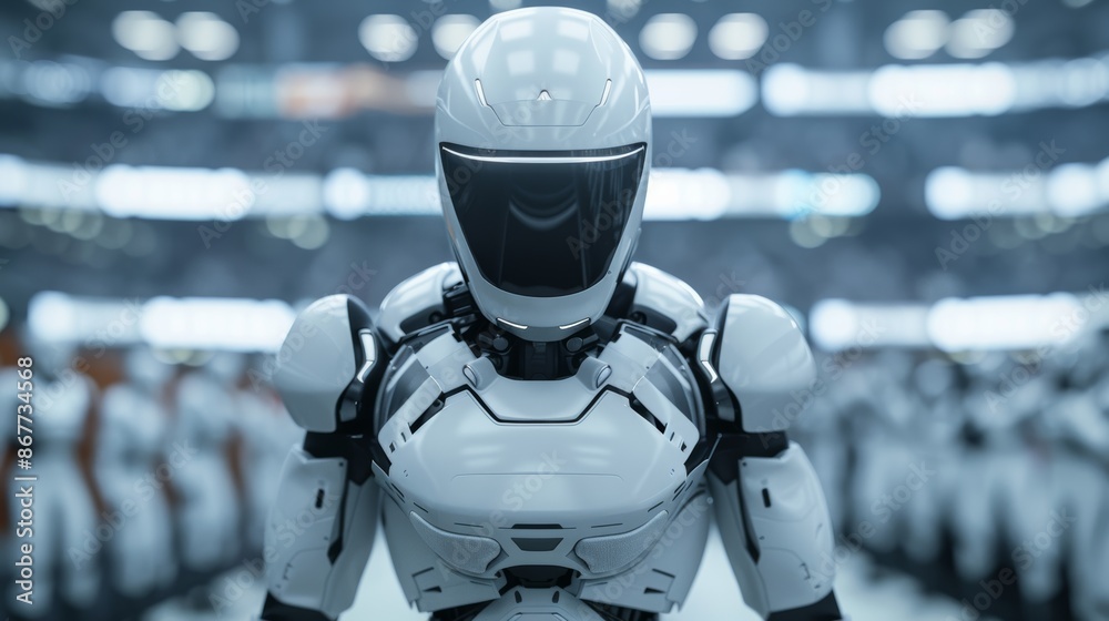 An athlete wearing a high-tech exoskeleton suit, performing incredible ...