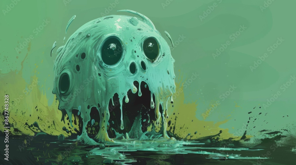 Terrifying green slime creature with large eyes, featuring a horror ...