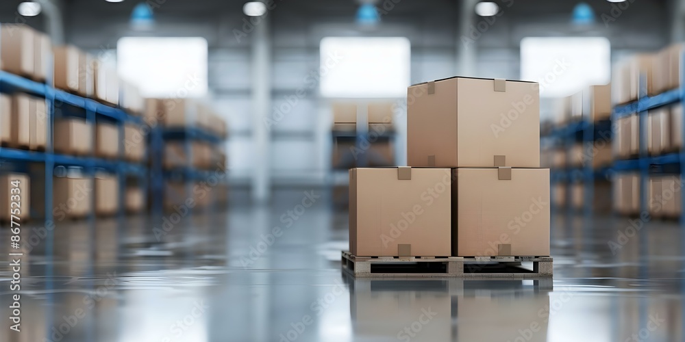 Organized modern warehouse filled with cardboard boxes on pallet racks ...