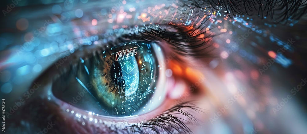 Security access technology as eye scan. Human eye with scanning for ...