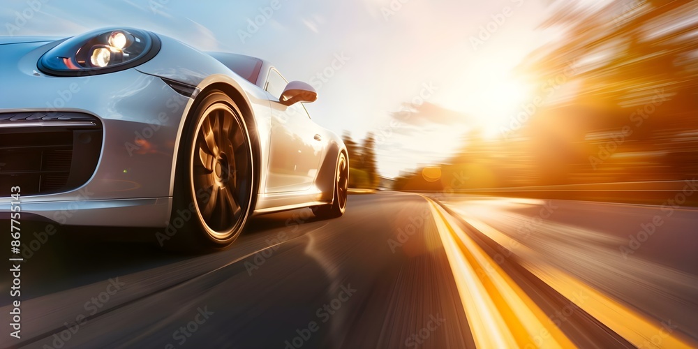 A man driving a car along a road with a yellow line A symbol of safety ...