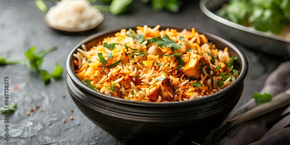Chicken biryani in a traditional Indian cooking pot. Concept ...