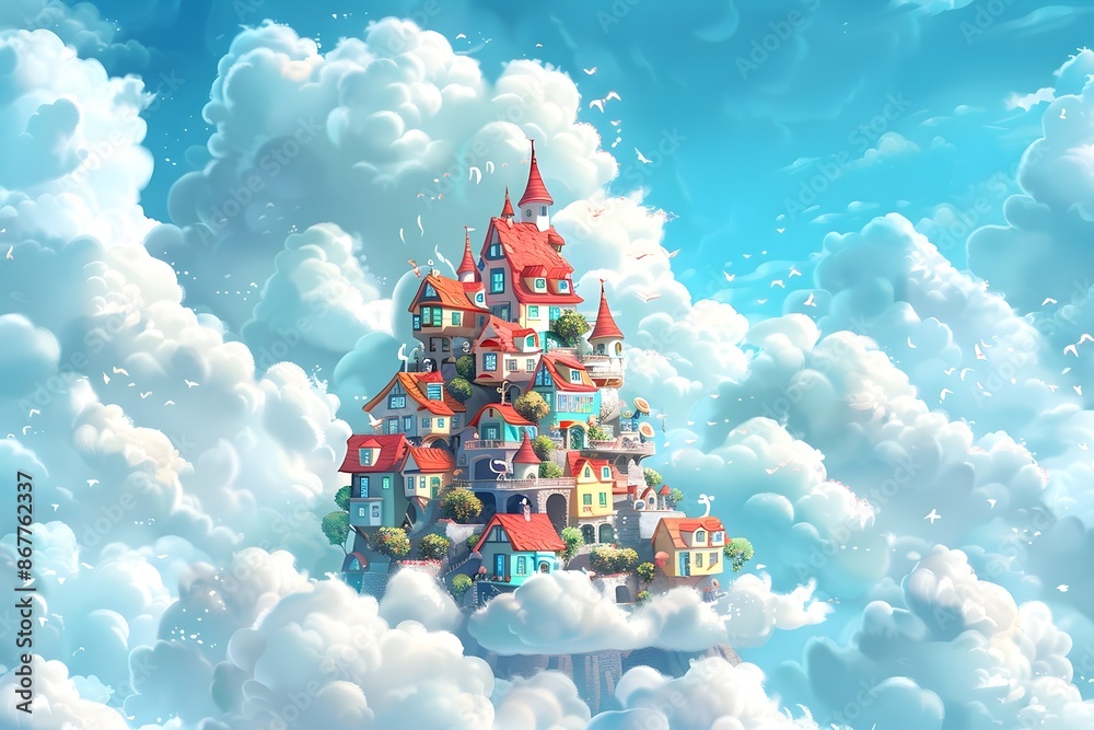 Cloud City An abstract background of fluffy clouds, with a whimsical ...